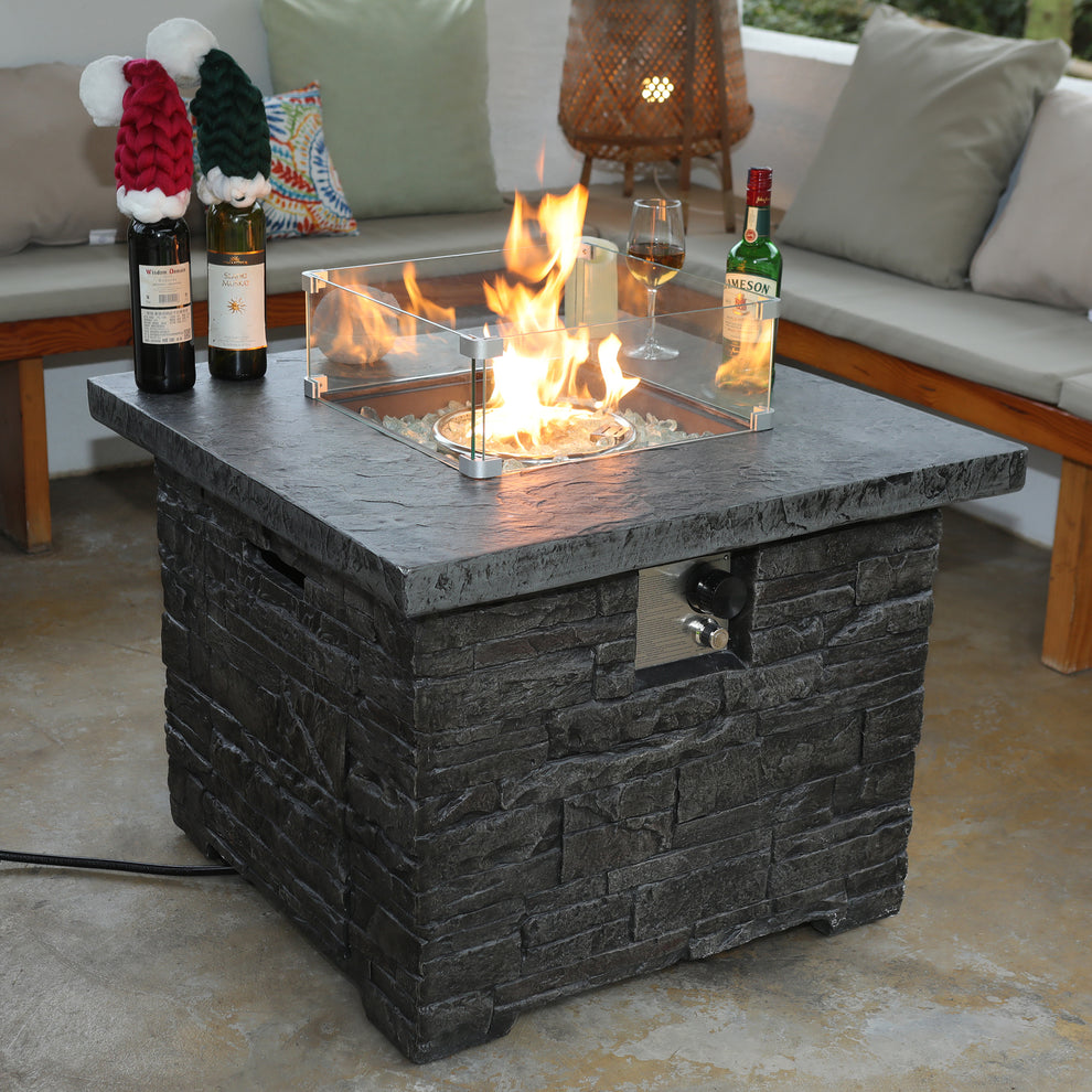 32-inch Square Terrazzo Propane Fire Pit Table, Outdoor Gas Fireplace ...